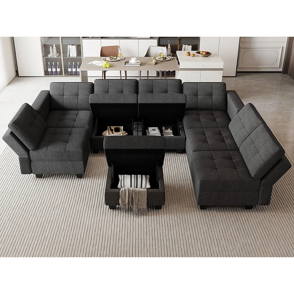 Belffin Modular Convertible Sectional Sofa Couch with Reversible Chaise U Shaped Couch Set with Storage Ottoman Sectional Modular Sofa with Storage Seats Dark Grey