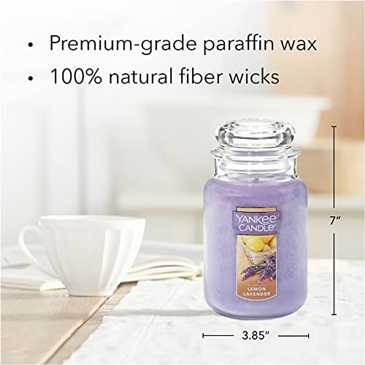 Yankee Candle Lemon Lavender Scented, Classic 22oz Large Jar Single Wick Candle, Over 110 Hours of Burn Time & Large Jar Candle Clean Cotton