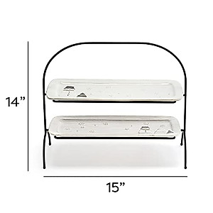 DEMDACO Snow Day Classic White and Black Stoneware and Iron 2-Tier Christmas Serving Tray