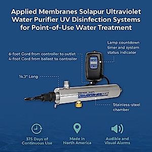 APPLIED MEMBRANES INC. Solapur Ultraviolet Water Purifier UV Sterilizer Filter for Point of Use Drinking Water Purification | 3 GPM | Helios Series UV-SPH-3