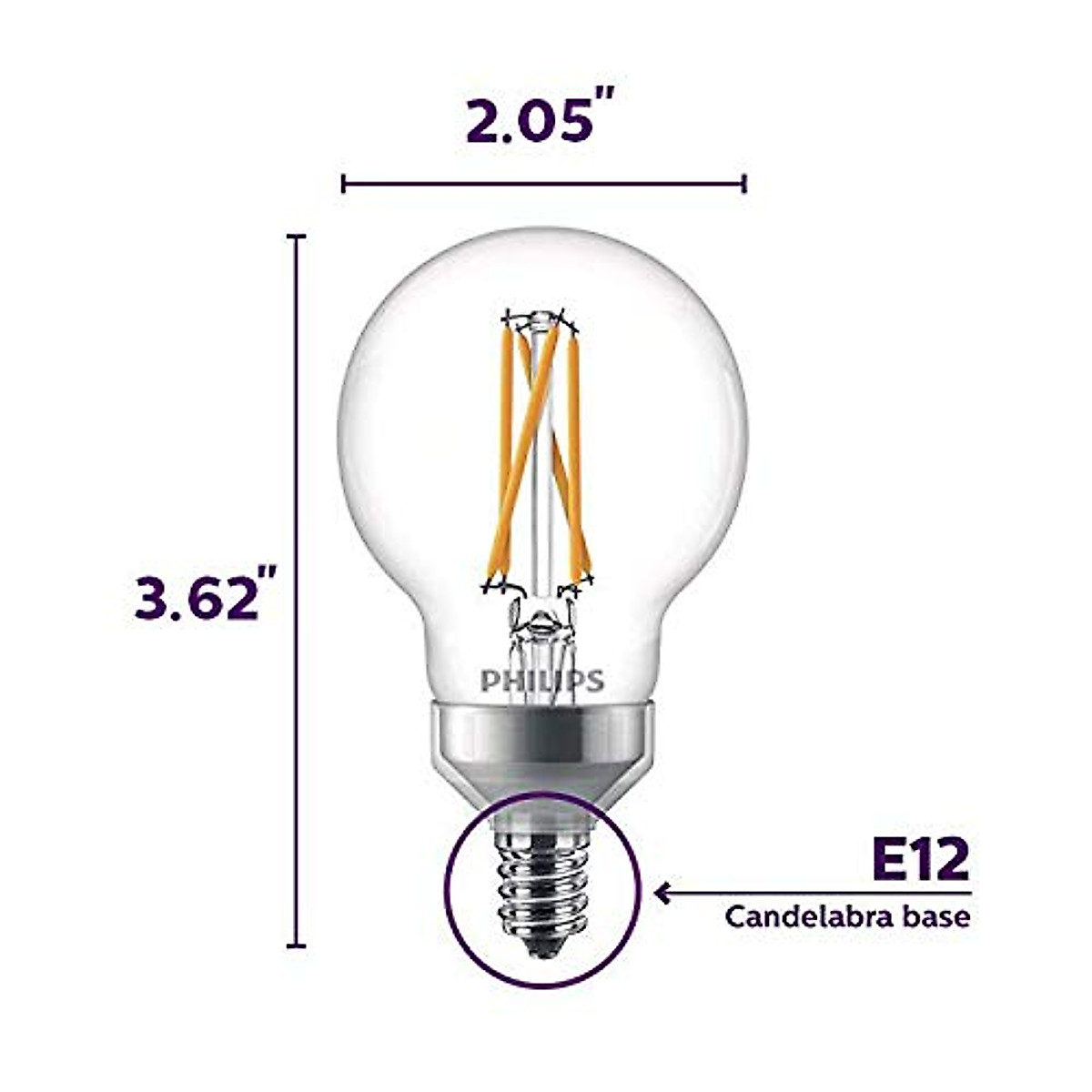 Philips LED Classic Glass Dimmable G16.5 Light Bulb: 350-Lumen, 2700-Kelvin, 3.8 Watt, E12 Base, Warm Glow, 8-Pack