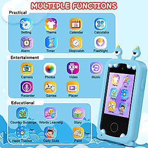 Diswoe Kids Smart Phone for Boys and Girls Dinosaur Toys 3 4 5 6 7 8 9 Years Old Touchscreen Cell Phone with 8GB SD Card and Multi APPs for Learning, Christmas Birthday Gifts for Kids Age 6-8