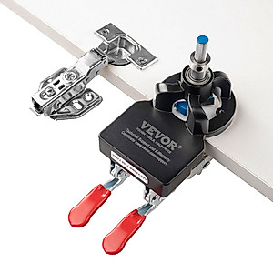 VEVOR 35 mm Concealed Door Hinge Jig, Aluminum Alloy Cabinet Hinge Jig, Accurate Locking Dual Clamp Fixation Hinge Drill Jig with Accessories, Woodworking Tool for Doors Cabinets Hinges Mounting