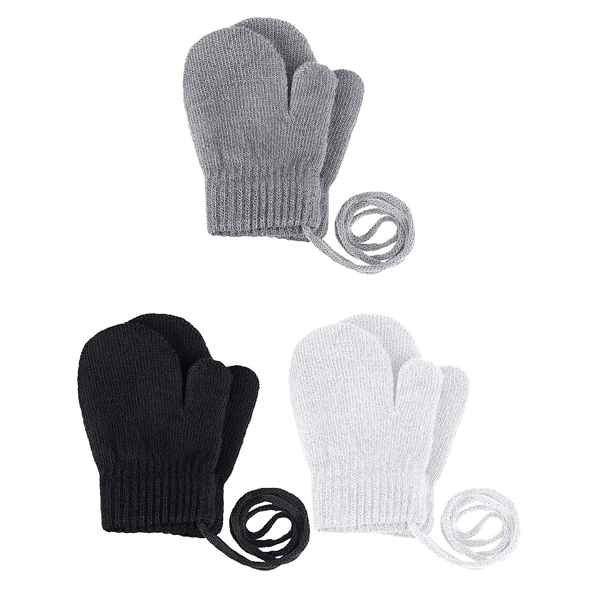 SATINIOR 3 Pairs Toddler Magic Stretch Mittens Full Finger Knit Gloves Kids Winter Warm Mittens (Black, White, Light Grey,Suits for 1-4 Years)