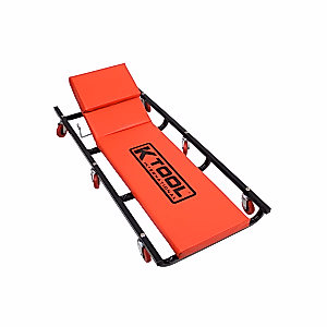 K Tool International 74961 40" Automotive Creeper with Adjustable Headrest for Garages, Repair Shops, and DIY, Fully Padded, (6) 2" Oil Resistant Rubber Castors, Heavy Duty Steel Frame, Red/Black