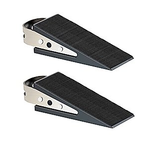 Shackcom Door Stopper, 2 Pack Black Heavy Duty Wedge That Holds Doors Firmly and Doesn’t Budge, Made of Rubber and Stainless Steel, Works on All Floor Surfaces, with Hanger which Easy to Storage