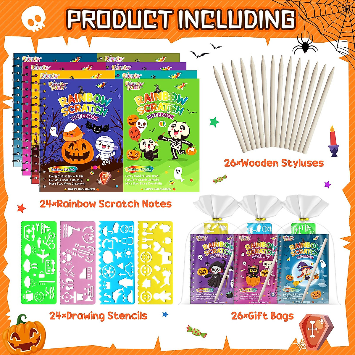 Halloween Party Favors for Kids Bulk: 24 Pack Rainbow Scratch Art Notebook Bulk Scratch Art Party Favors Girls Boys Birthday Party Favors Classroom Prizes Gifts