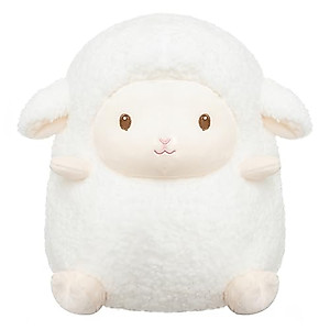 WEIGEDU 14 inches Adorable White Sheep Stuffed Animal - Soft Lamb Plush Toy Pillow with Embroidered Eyes, Fluffy Cushion for Kids, Babies, Birthday, Easter, and Bedtime Gifts