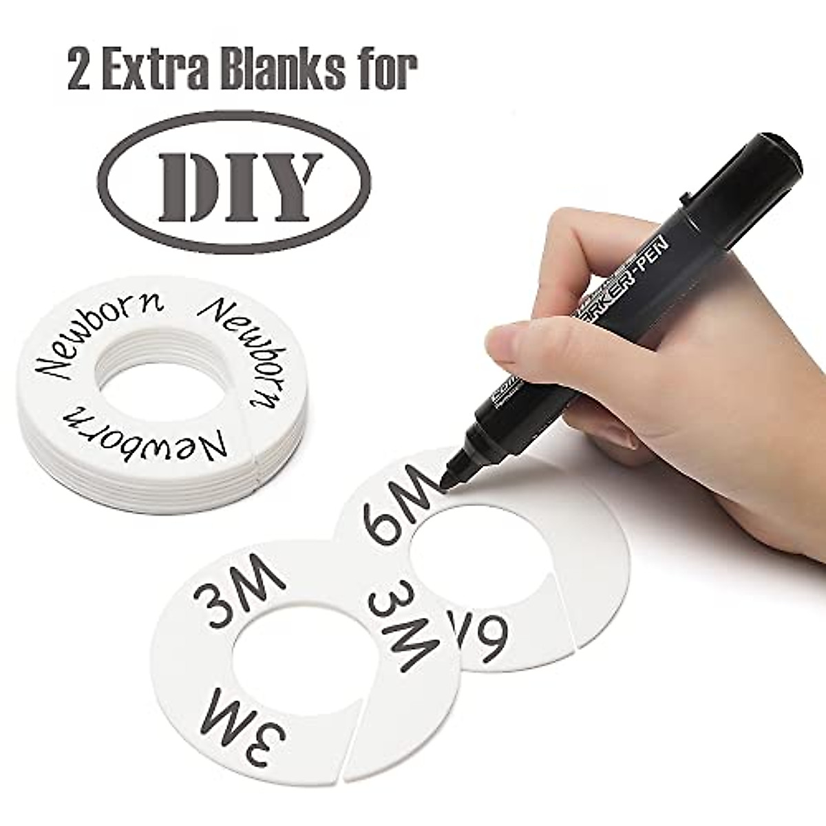 Baby Closet Dividers - Set of 10 from Newborn to Toddler and 2 Blanks with Colored Box,Baby Size Divider Fits 1.65" Rod- [White Unisex]