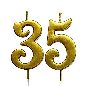 Gold 35th Birthday Numeral Candle, Number 35 Cake Topper Candles Party Decoration for Women or Men