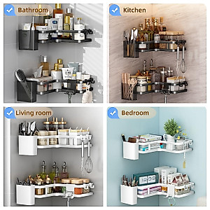 MJXKBB Corner Shower Caddy,2 Pack Rustproof Corner Organizer Shelves,No Drilling Stainless Steel Shower Organizer for Bathroom,Bathtub,Shower Pan,Bath Accessories Shower Caddies(Black)