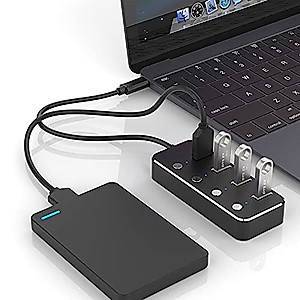 CUJUX Aluminum Alloy 4 Port USB 3.0 Hub Sub-Control Switch HUB 60/120cm Cable Upto 5Gbps Splitter (Color : Silver)