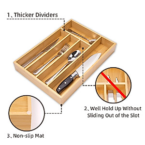 Conflech Silverware Organizer Bamboo Kitchen Drawer Organizer Utensil Organizer Silverware Holder Cutlery Organizer in Drawer Flatware Organizer Tray