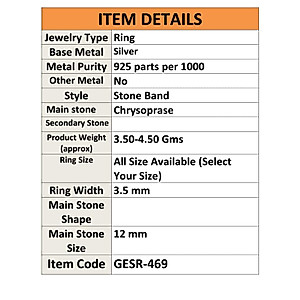 Chrysoprase Gemstone Band Ring 925 Sterling Silver Band Ring Men & Women Band Ring All Size Band Ring Gift Item Handmade Jewerly GESR-469 (US-16)