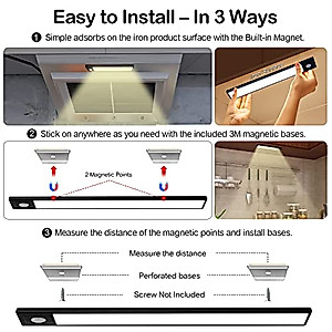 Under Cabinet Lights, 2 Pack 32 LED Closet Lights Motion Sensored Activated & Battery Operated, Wireless LED Under Counter Lights for Kitchen, USB Rechargeable Magnetic Cabinet Lighting for Bedroom