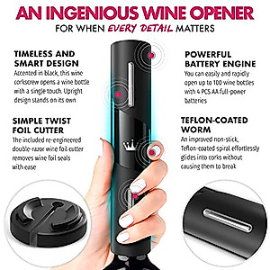 VINABON Electric Wine Opener - New 2023 Battery-Operated Electric Wine Bottle Opener with Wine Foil Cutter - One-Click Reusable Automatic Electronic Wine Opener Corkscrew. Includes WineGuide Ebook