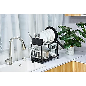 Premium Racks 2 Tier Dish Rack - Large Capacity - New Drainage System - Modern Design