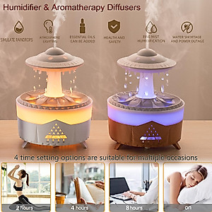 Raindrop Humidifier for Bedroom Large Room -Air Humidifiers and Aromatherapy Diffuser,Ultrasonic humidifier,Quiet humidifier with Ambient Light & 4 Timer,Waterless Auto Off (No Remote Control)