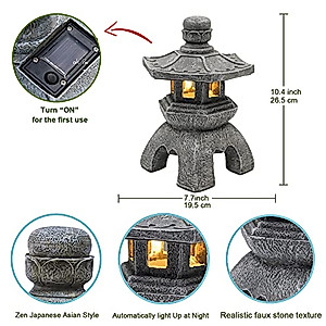 Nacome Solar Pagoda Lantern Garden Statue,Indoor/Outdoor Zen Asian Decor for Landscape Balcony,Garden,Patio,Porch Yard Art Ornament,Polyresin, Gray Stone Finish
