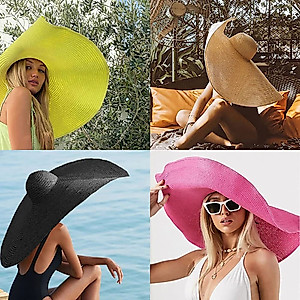 Oversized Beach Hat for Woman, Large Wide Brim Sun Hats, Floppy Foldable Giant Straw Hats for Women, Packable UV Protection Summer Hats for Ladies Black