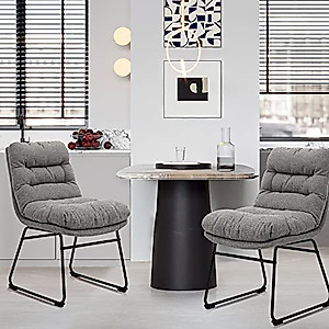 CangLong Modern Accent Kitchen Chairs with Fabric Soft Padded Back in Checkered Pattern and Chrome Legs, Set of 2,Grey