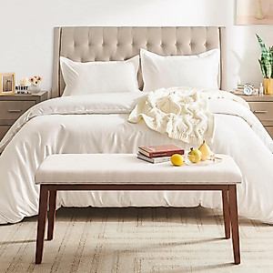 kinmars Upholstered Bench for Bedroom End of Bed,42.5-inch Entryway Bench for Living Room,Dining Bench with Padded Seat and Solid Wood Leg for Kitchen Bedroom,Indoor and Hallway (Bench, Beige)