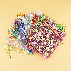 Ximkee 100Pcs 3x4 inch Heart Organza Drawstring Pouches Bags Jewelry Wedding Favor Gift Bags Party Favors Party Christmas Festival Gift Bags Candy Pouch Bags