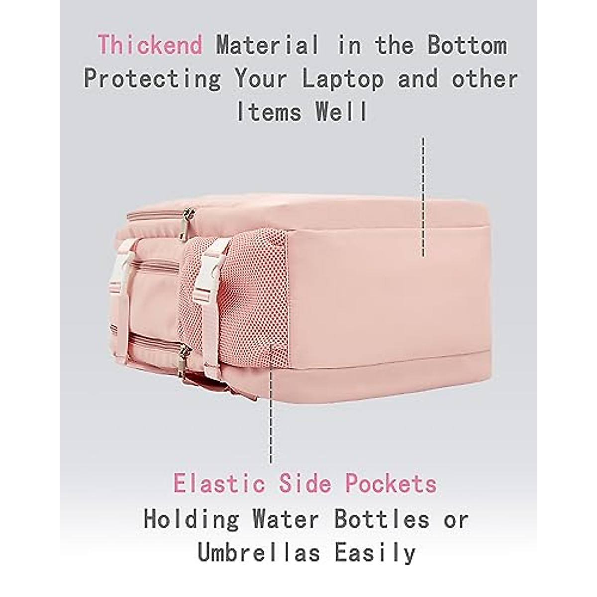 LUCKGLOW Travel Backpack for Women, Pink, Carry on Backpack, Laptop Backpack 15.6 Inch, Travel Essentials, Casual Daypack Backpack