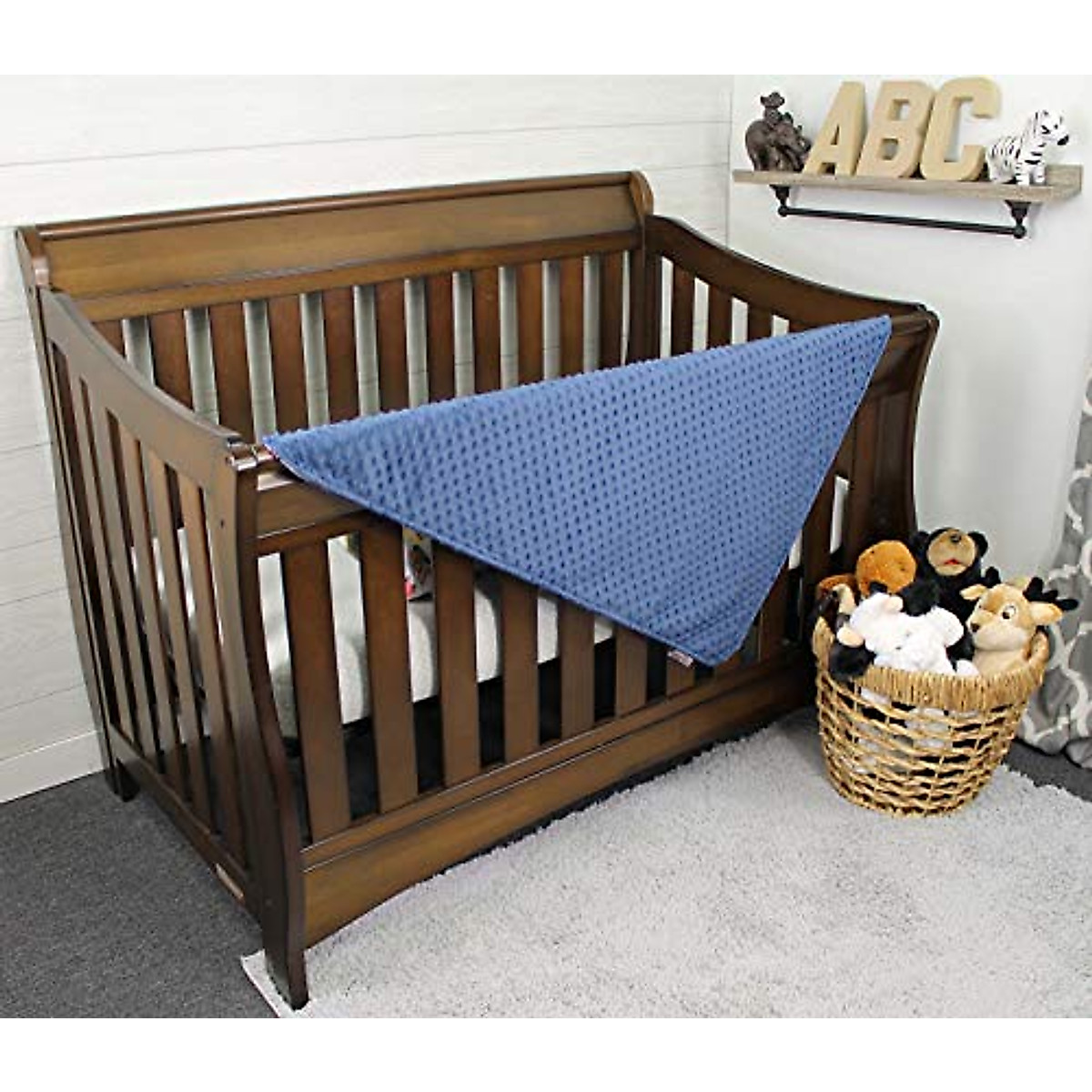 Top Tots Baby Blanket - City Cars and Trucks with Navy Blue Minky Dot