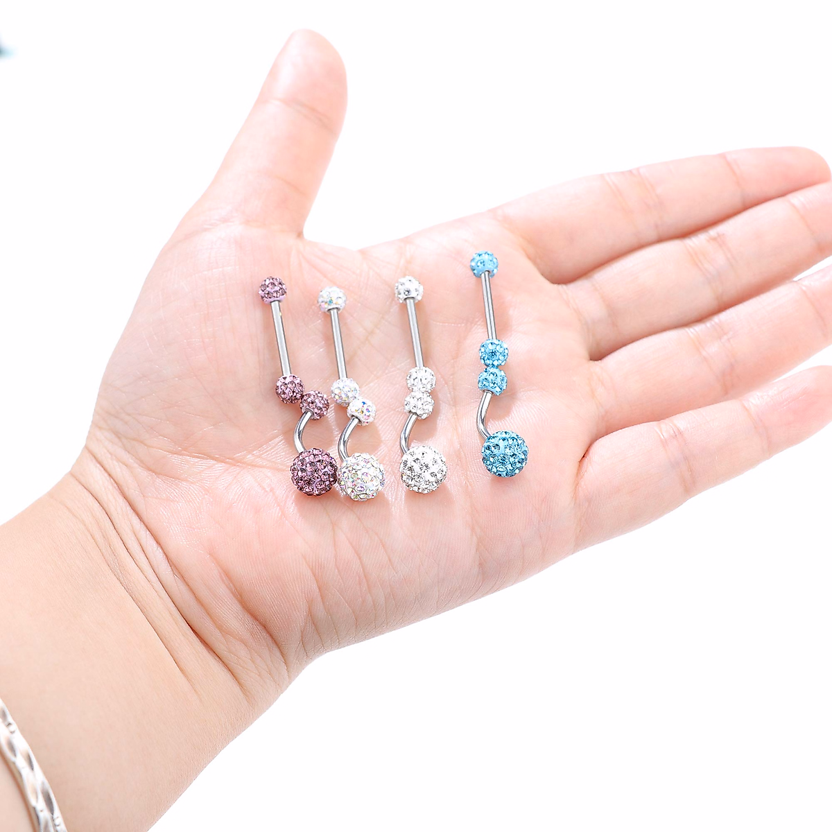 ORAZIO 14G Nipplerings Nipple Tongue Belly Button Rings Stainless Steel Rhinestone Crystal Disco Ball Barbell Body Piercing Jewelry