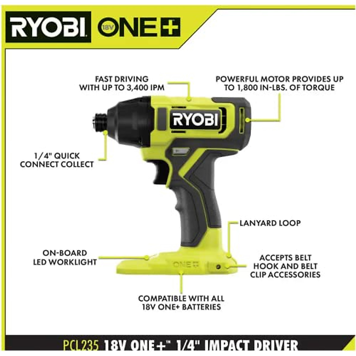 RYOBI ONE+ PCL1600K2 18V Cordless 6-Tool Combo Kit with 1.5 Ah Battery, 4.0 Ah Battery, and Charger