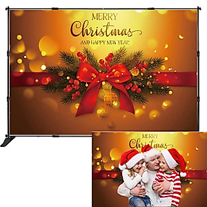 Yeele 5x3ft Christmas Backdrop for Party Happy New Year Red Bow Pine Cones Gold Lighting Lantern Balls Vinyl Background Kids Xmas Party Decorations Banner Photo Booth Props