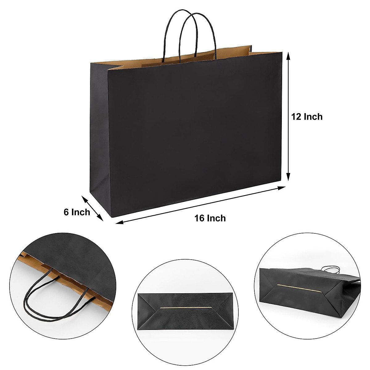 Ronvir 70Pcs Large Gift Bags, 16x6x12 Inches Black Paper Bags With Handles, Recycling Shopping Bags Bulk, Black Gift Bags For Business, Retail, Boutique, Party, Christmas, Holiday