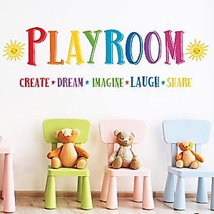 Mfault Large Playroom Rule Wall Decals Stickers, Inspirational Create Share Imagine Laugh Dream Quotes Nursery Classroom Decoration Neutral Bedroom Art, Motivational Words Toddler Kids Room Home Decor