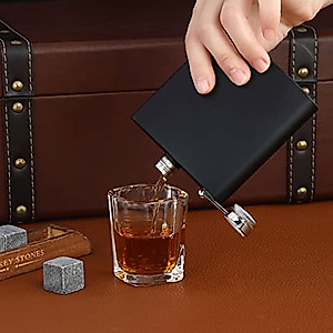 Hip Flask for Liquor 2PCS Black Thin Flasks with Silver Cap 6oz Stainless Steel Leakproof with 2 pcs Funnel for Gift, Camping, Wedding Party