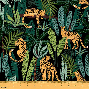 Erosebridal Leopard Fabric by The Yard Cheetah Print Upholstery Fabric Hawaiian Tropical Leaves Decorative Fabric Wildlife Animal Safari Indoor Outdoor Fabric, Waterproof, Green, 1 Yard