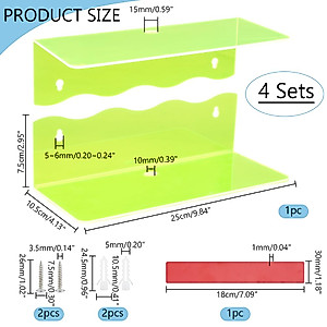 PH PandaHall Acrylic Wall Mounted Display 4 Sets Fluorescent Green Floating Shelf Wall Hanging for Storage Shelf Home Display Ledges for Kitchen Bathroom Collectibles Living Room 9.8x4x2.9 Inch