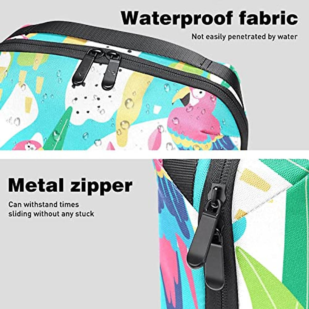 Travel Cord Organizer, Tech Organizer, Electronics Organizer, Cable Organizer Bag, Modern Cartoon Tropical Plant Parrot