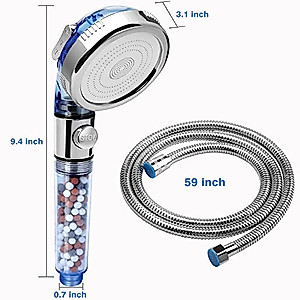 High Pressure Shower Head with Hose, REHAVE Water Saving RV Handheld Shower Head, Shower Sprayer, 3 Mode, Handheld Spray Showerheads for Dry Skin Hair Loss, Purifying Filtration Mineral Stone Beads