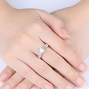 Aienid S925 Sterling Silver Moissanite Rings, Wedding Band and Engagement Ring Set 6 Prong Solitaire Design Silver Band