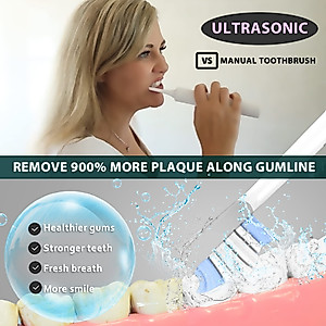 LONG FIT Electric Toothbrush for Adult Ultrasonic, Basic 90 Days Standby 37000VPM Clean Massage Sensitive Modes with 5 Replacement Toothbrush Heads