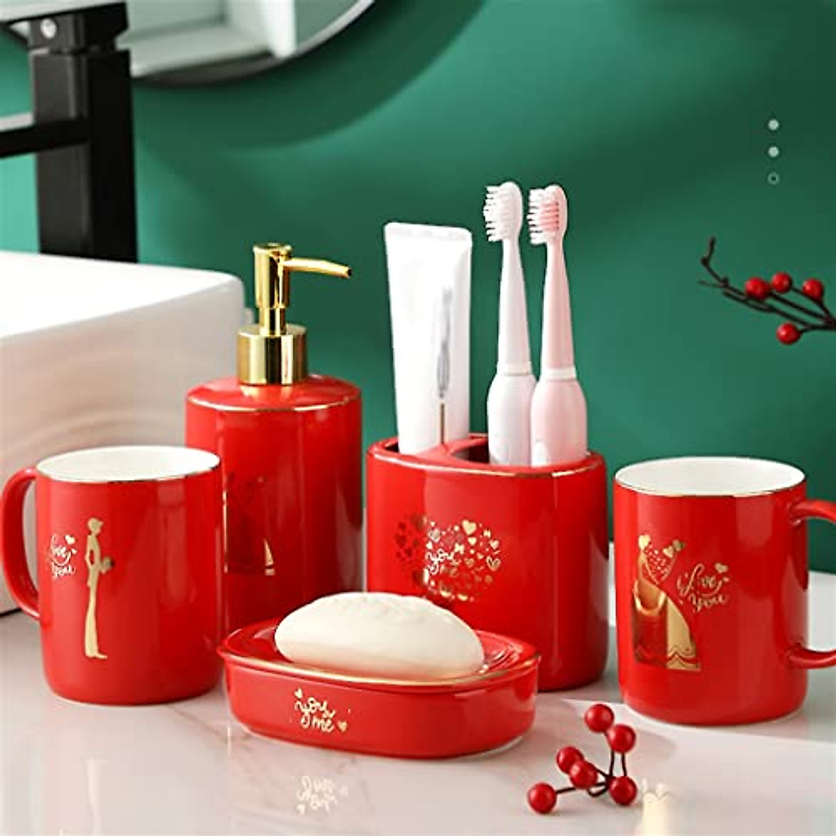 CZDYUF Toothbrush Set Couple Home Bathroom Mouthwash Cup Newly Married Bathroom Wash Set Ceramic