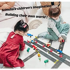 Lecelzie Wooden Toys Toddler Airplanes Toys with Road Track Tape Activities Fine Motor Skills Mini Wooden Airplane Toys for 1-2-3-4 Year Old Boys Girls Kids Party Favors Gift Push and Pull Plane Toys