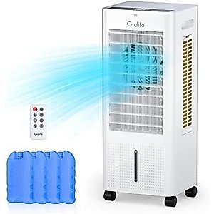 Grelife Portable Evaporative Air Cooler, 3-IN-1 Oscillation Air Cooler with Fan & Humidifier, LE-AC001, White