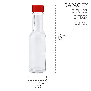 Cornucopia 3-Ounce Mini Hot Sauce Bottles (24-Pack); Little Sauce Bottles w/Red Caps, Dripper Inserts, and Black Shrink Bands