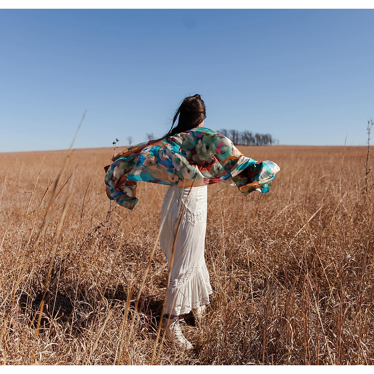 YupURStyle Women Fashion Silk Scarf Oblong Floral Oversize Soft Shawl Beach Wrap (Orange)