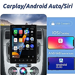 Single Din Car Stereo with Apple Carplay Android Auto, podofo 9.5'' Veritical Adjustable Touch Screen Car Radio with Mirror Link Bluetooth FM Radio Backup Camera/USB/TF Card Port/AUX-in