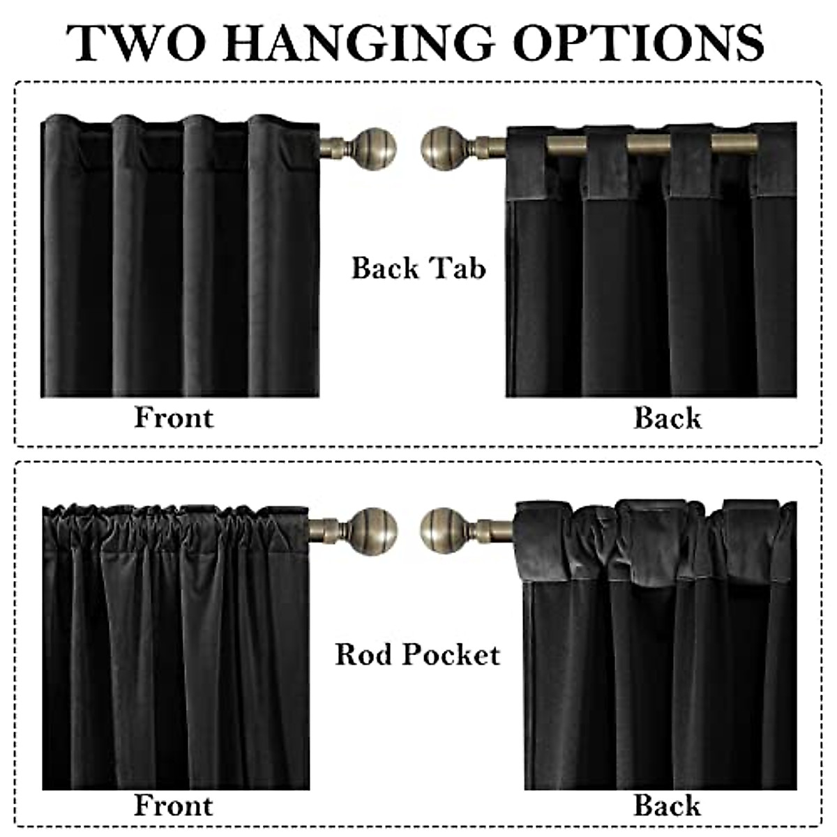 HOMEIDEAS Black Velvet Curtains 84 Inches 2 Panels Soft Velvet Blackout Curtains for Bedroom Window Drapes Rod Pocket Back Tab Room Darkening Thermal Insulated Curtains, 52Wx 84L