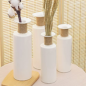 Fengson Small Ceramic Vase Set of 2, 10”&12” Tall,Modern Farmhouse White Floral Vase,Flower Vase with differing Unique Rope Design,Distressed Décor for Rustic Home,Wedding Centerpiece,Housewarming