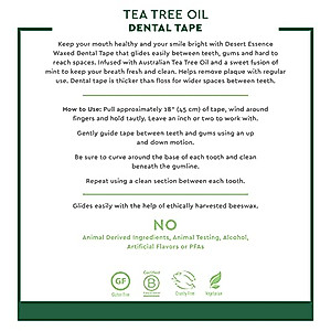 Desert Essence, Tea Tree Dental Tape 30 yd - Gluten Free - Cruelty Free - Naturally Waxed with Bees Wax - Thick Floss no Shred Tape - Tea Tree Oil - Removes Plaque and Build Up